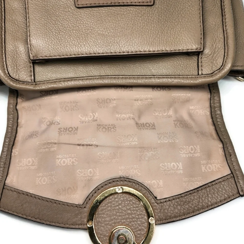 Michael Kors | Bags | Michael Kors Margo Grey Tan Leather Flap Close ...